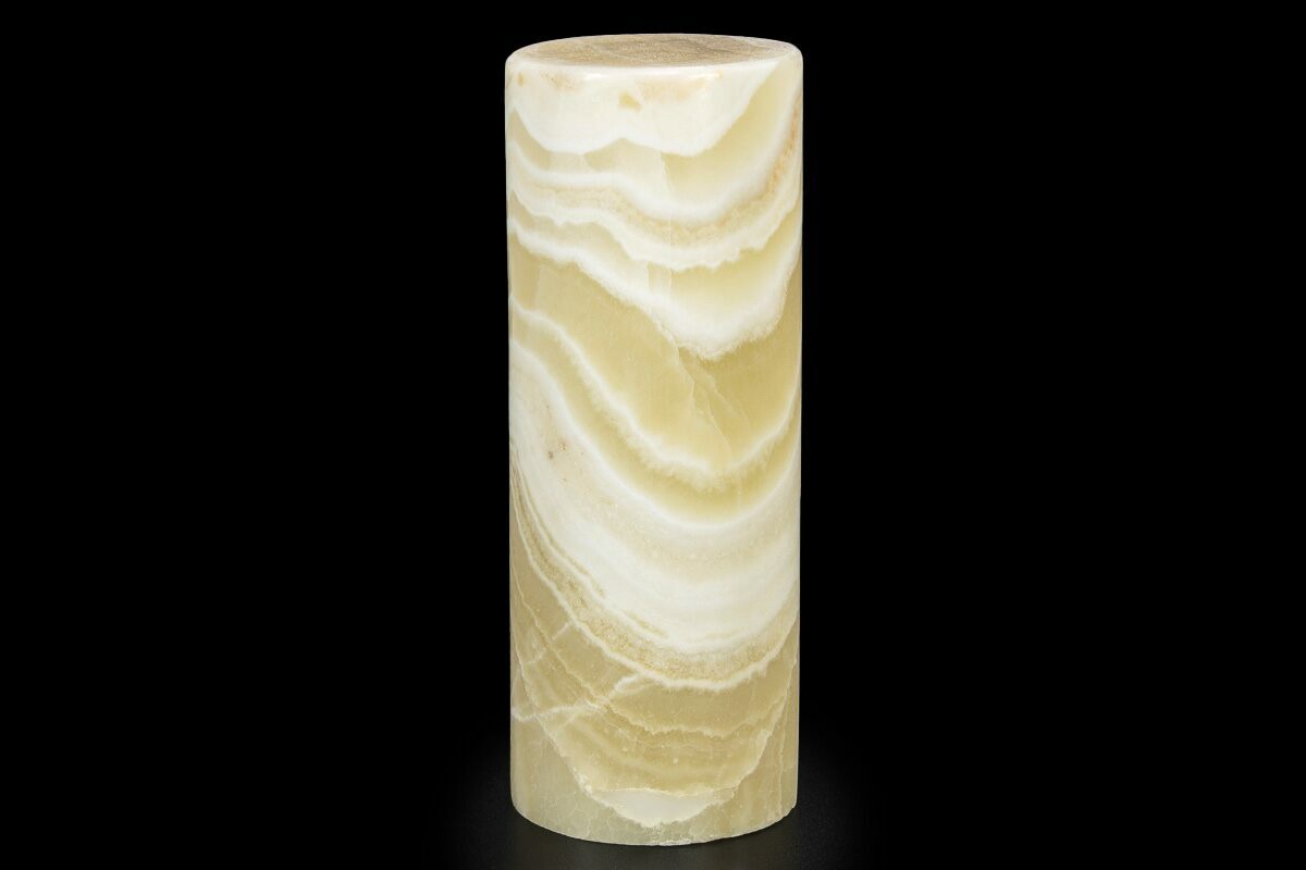 8" Tall Polished Banded Onyx (Aragonite) Cylinder Lamp - Includes LED Light For Sale - FossilEra.com