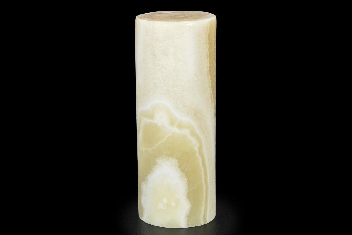 8" Tall Polished Banded Onyx (Aragonite) Cylinder Lamp - Includes LED Light For Sale - FossilEra.com