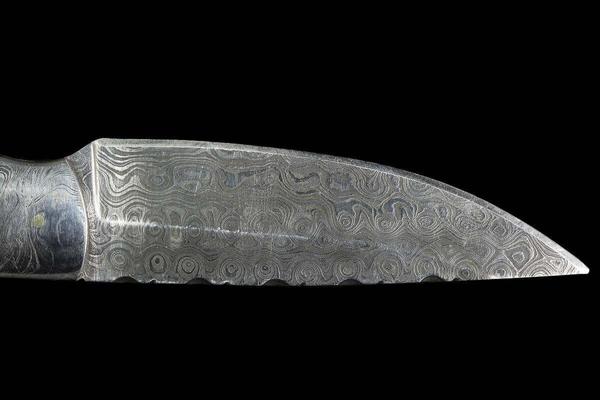 8.7" Damascus Knife With Fossil Dinosaur Bone (Gembone) Inlays (#86542 ...