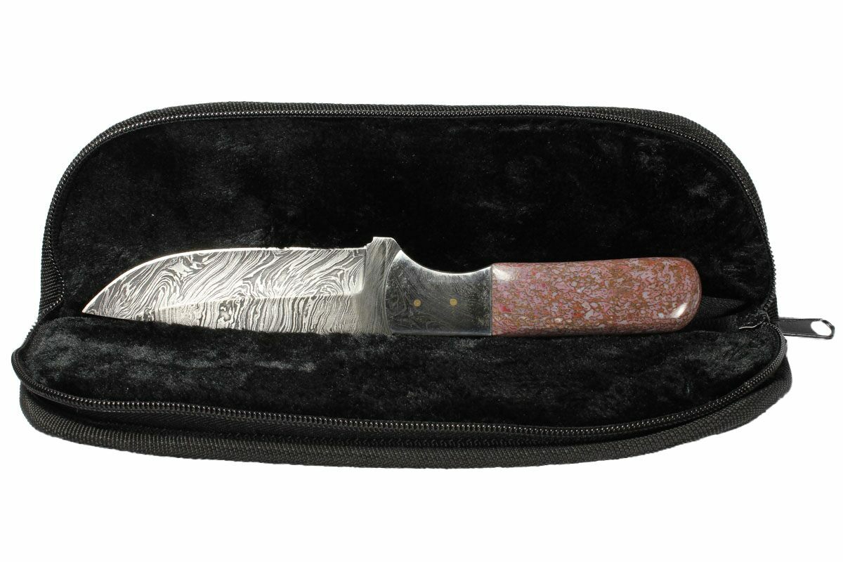 9" Damascus Knife With Fossil Dinosaur Bone (Gembone) Inlays (#125250 ...