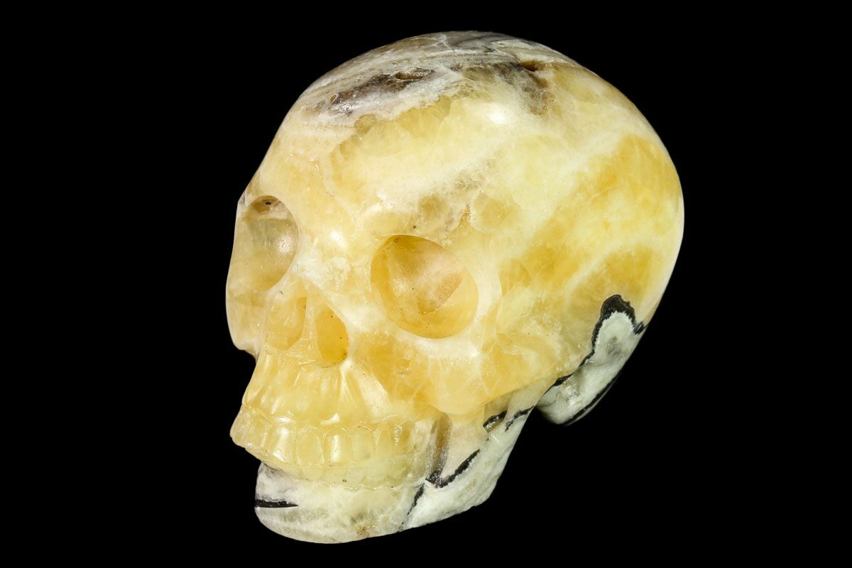 3" Realistic, Polished, Banded Orange Calcite Skull - Fluorescent ...