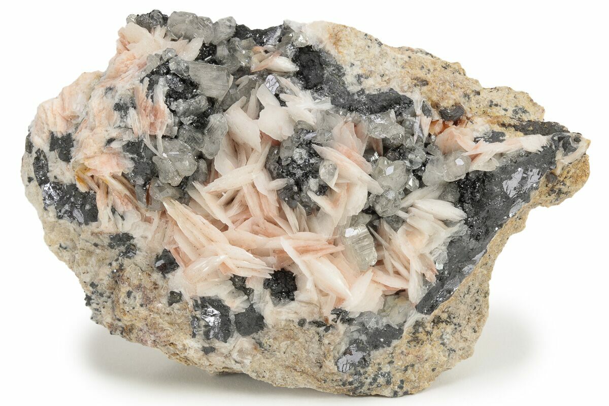 3.7" Cerussite Crystals with Bladed Barite on Galena - Morocco (#222909 ...