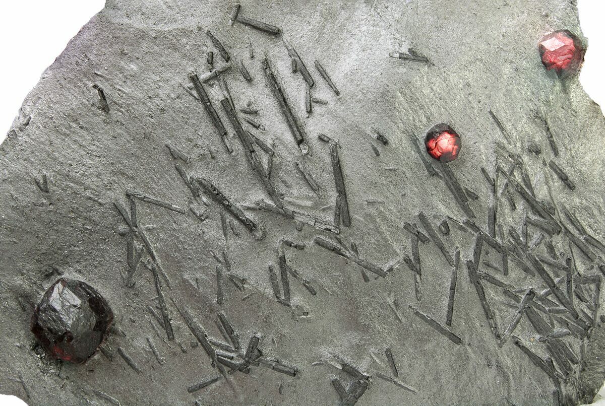 4.3" Plate of Three Red Embers Garnets in Graphite - Massachusetts ...