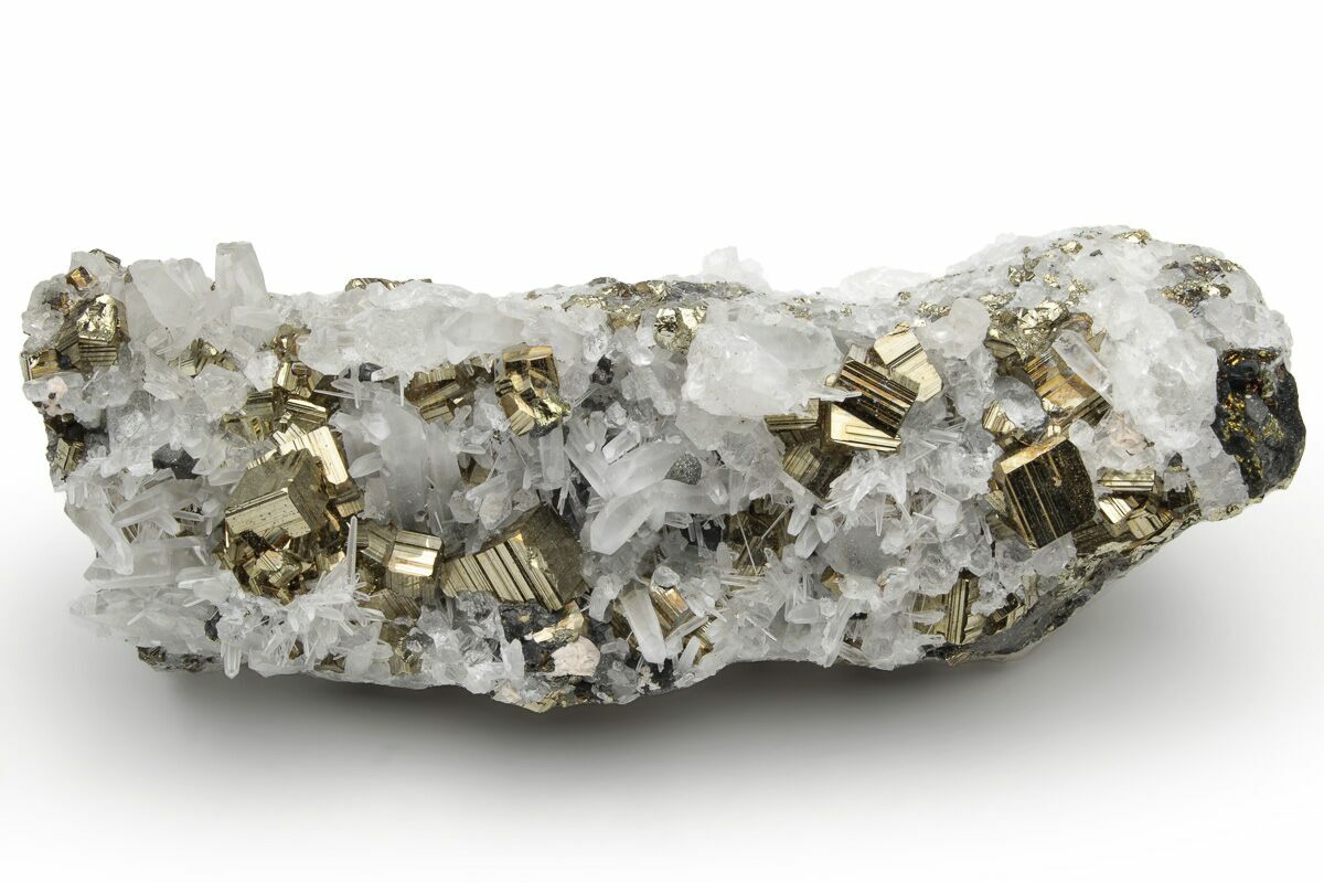 3.7" Gleaming, Cubic Pyrite Crystals with Quartz Crystals - Peru ...