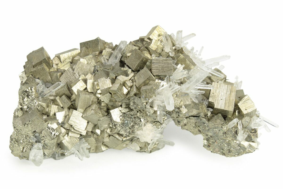 3.65" Gleaming, Cubic Pyrite Crystals with Quartz Crystals - Peru ...