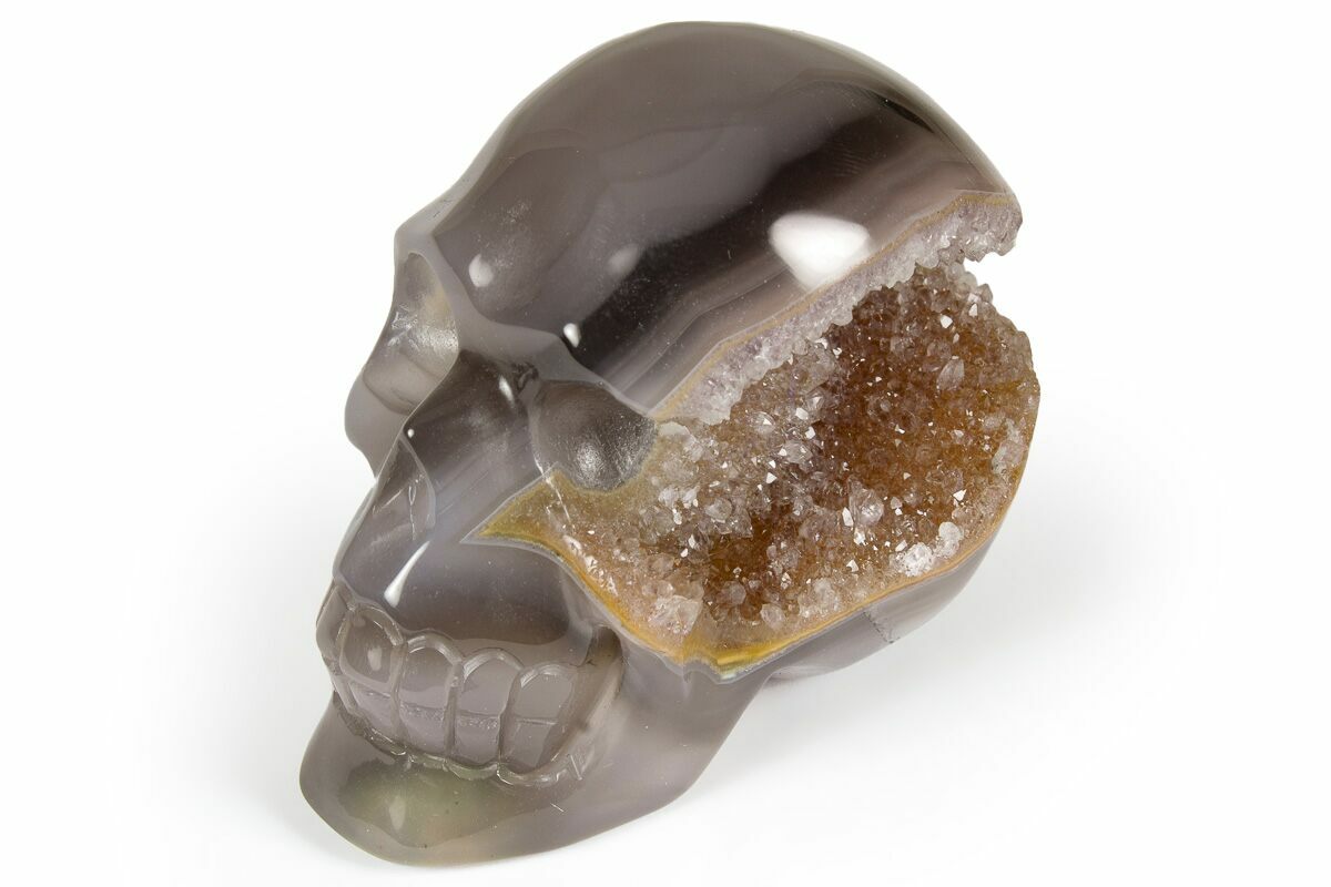 2.4" Polished Banded Agate Skull with Quartz Crystal Pocket (#237006 ...