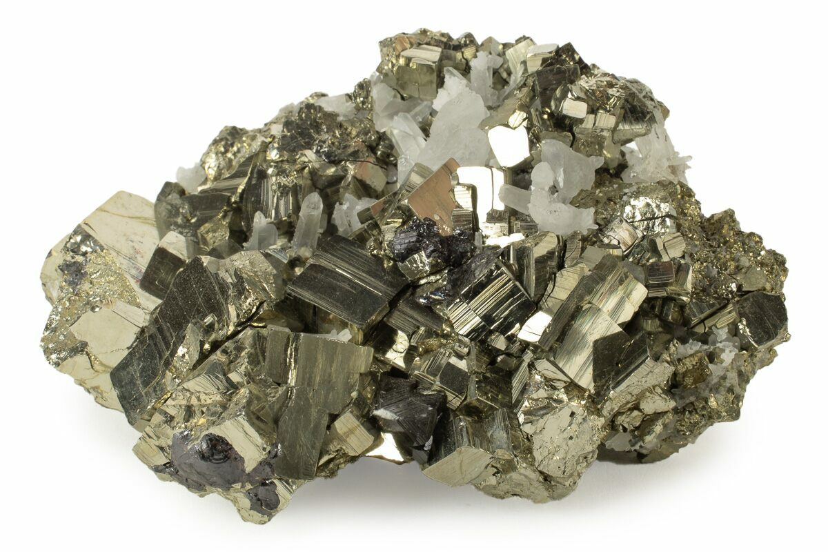 3.5" Gleaming, Cubic Pyrite Crystals with Quartz Crystals - Peru ...